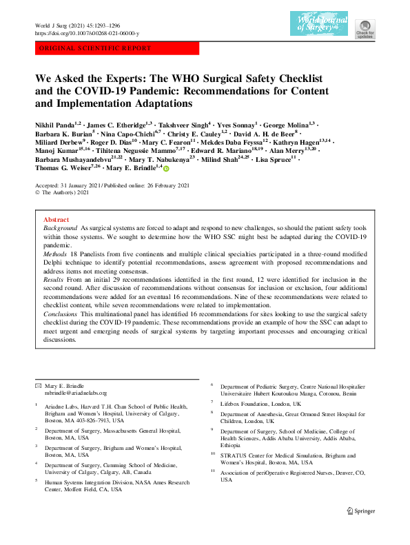 (PDF) We Asked the Experts: The WHO Surgical Safety Checklist and the ...