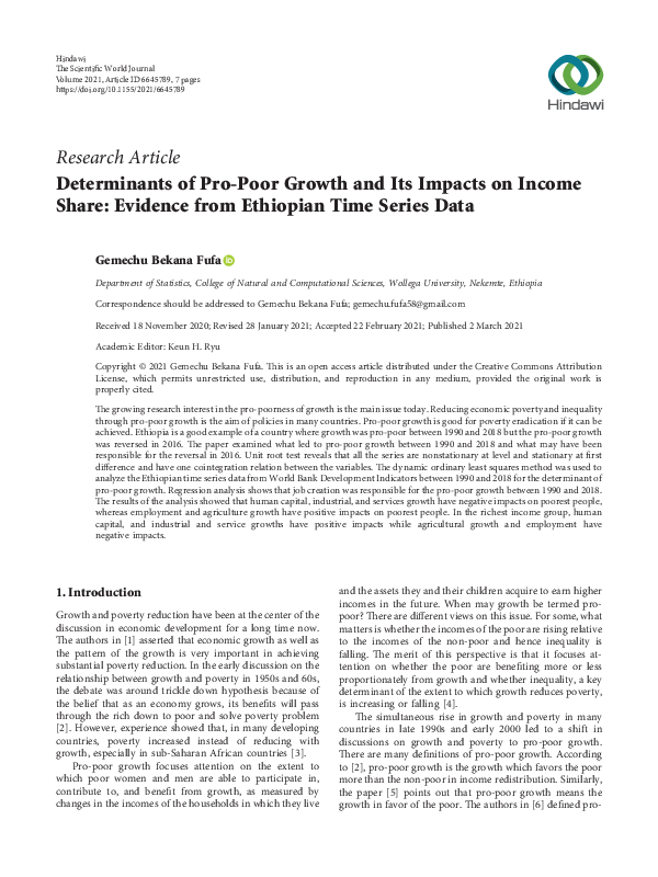 (PDF) Determinants of Pro-Poor Growth and Its Impacts on Income Share ...