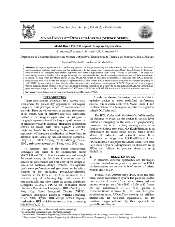 (PDF) Model Based FPGA Design of Histogram Equalization | Faria Jameel - Academia.edu
