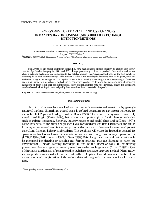 (PDF) Assessment of Coastal Land Use Changes in Banten Bay, Indonesia Using Different Change ...