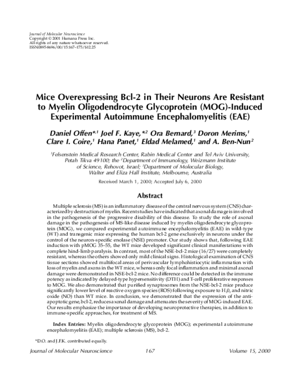 (PDF) Mice Overexpressing Bcl-2 in Their Neurons Are Resistant to ...