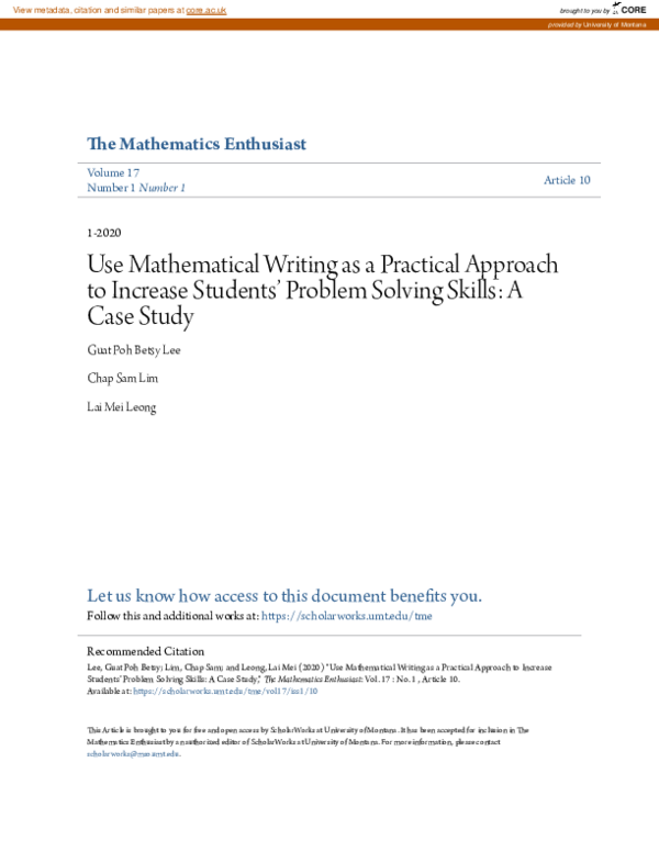 (PDF) Use Mathematical Writing as a Practical Approach to Increase Students’ Problem Solving ...