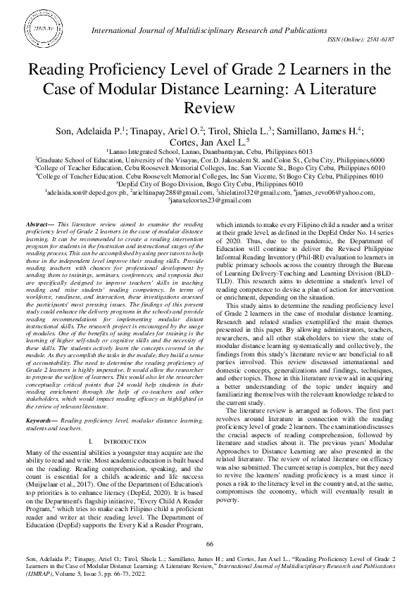 PDF Reading Proficiency Level Of Grade 2 Learners In The Case Of pdf-reading-proficiency-level-of-grade-2-learners-in-the-case-of