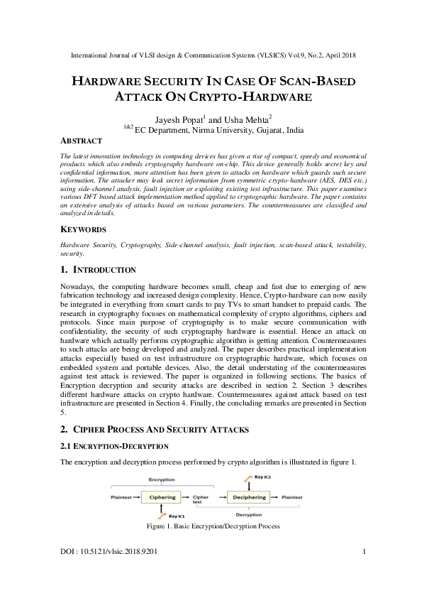 Pdf Hardware Security In Case Of Scan Based Attack On Crypto Hardware