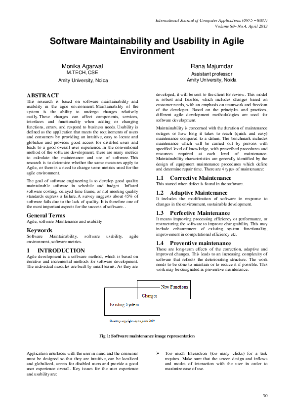 (PDF) Software Maintainability and Usability in Agile Environment