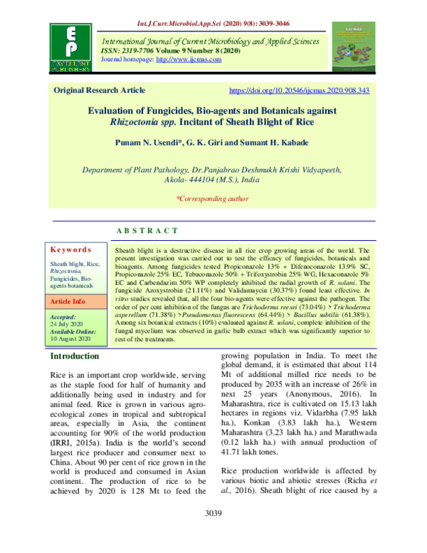 (PDF) Evaluation of Fungicides, Bio-agents and Botanicals against Rhizoctonia spp. Incitant of ...