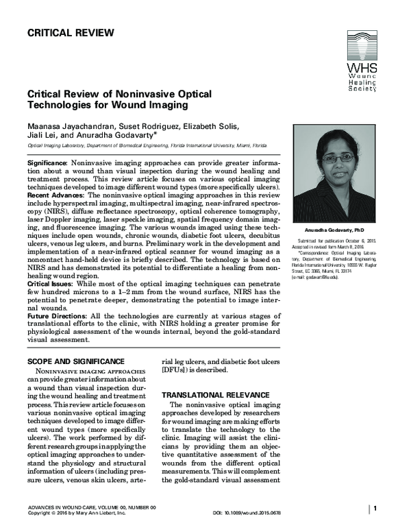 (PDF) Review of Noninvasive Optical Techniques for Wound Imaging