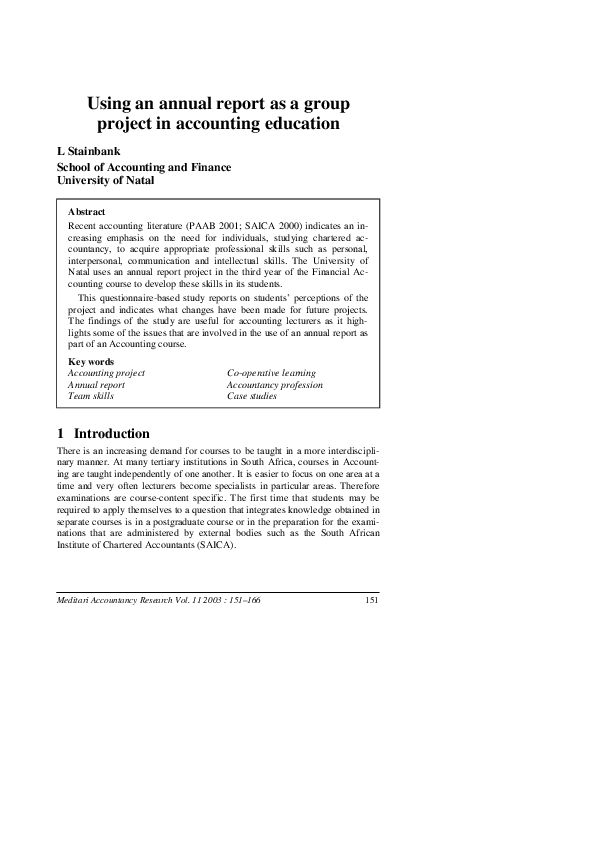 (PDF) Using an annual report as a group project in accounting education