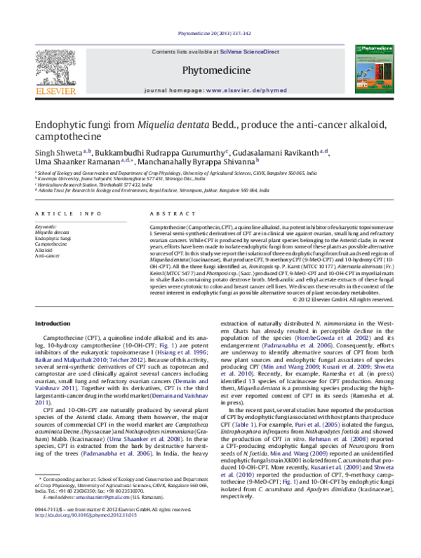 (PDF) Endophytic fungi from Miquelia dentata Bedd., produce the anti ...