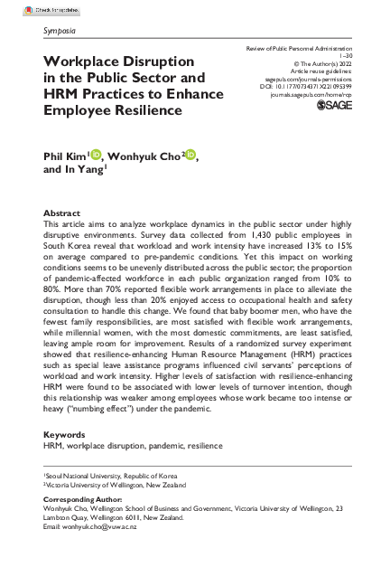 (PDF) Workplace Disruption in the Public Sector and HRM Practices to ...