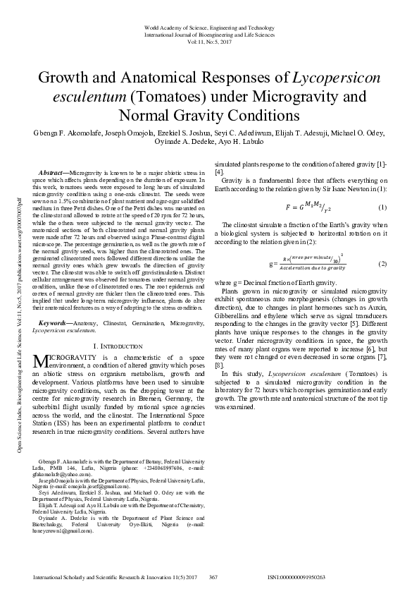 (PDF) Growth And Anatomical Responses Of Lycopersicon Esculentum ...