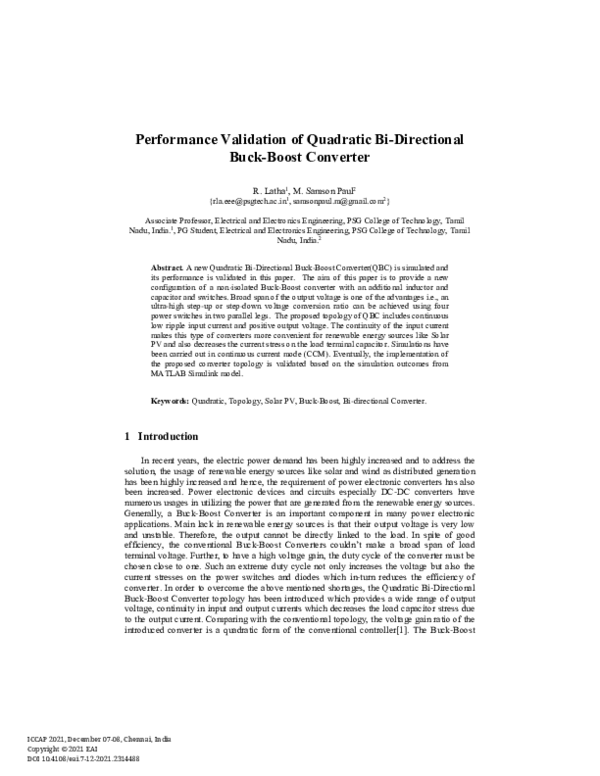(PDF) Performance Validation of Quadratic Bi-Directional Buck-Boost ...