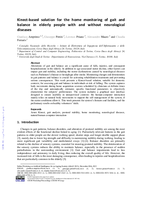 (PDF) Kinect-based solution for the home monitoring of gait and balance in elderly people with ...