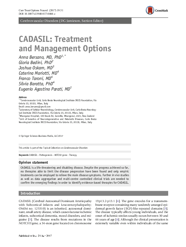 (PDF) CADASIL: Treatment and Management Options