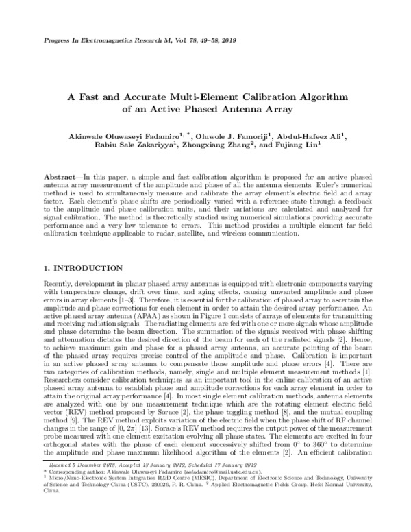 (PDF) A Fast and Accurate Multi-Element Calibration Algorithm of an Active Phased Antenna Array