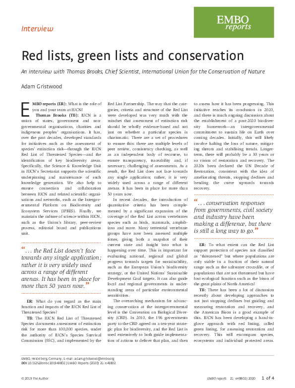 (PDF) Red lists, green lists and conservation