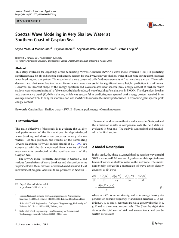 (PDF) Spectral Wave Modeling in Very Shallow Water at Southern Coast of ...