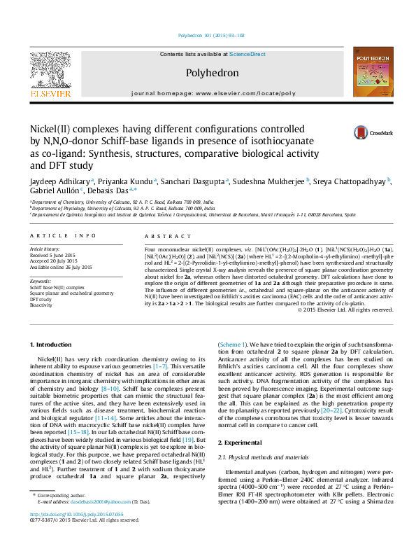 (PDF) Nickel(II) complexes having different configurations controlled by N,N,O-donor Schiff-base ...