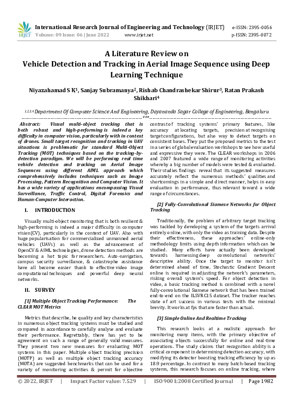 Pdf A Literature Review On Vehicle Detection And Tracking In Aerial Image Sequence Using Deep