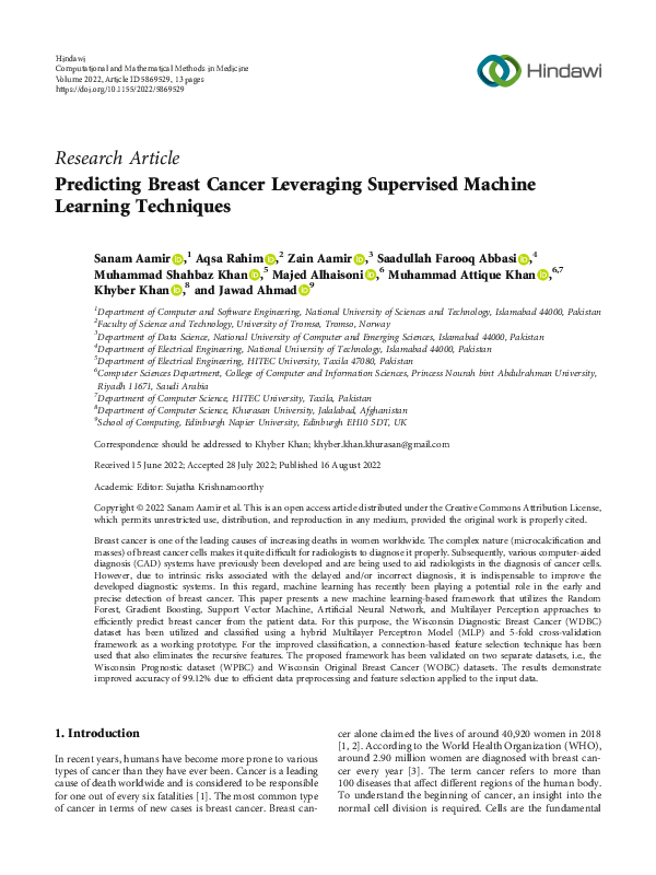 Predicting Breast Cancer Leveraging Supervised Machine Learning Techniques