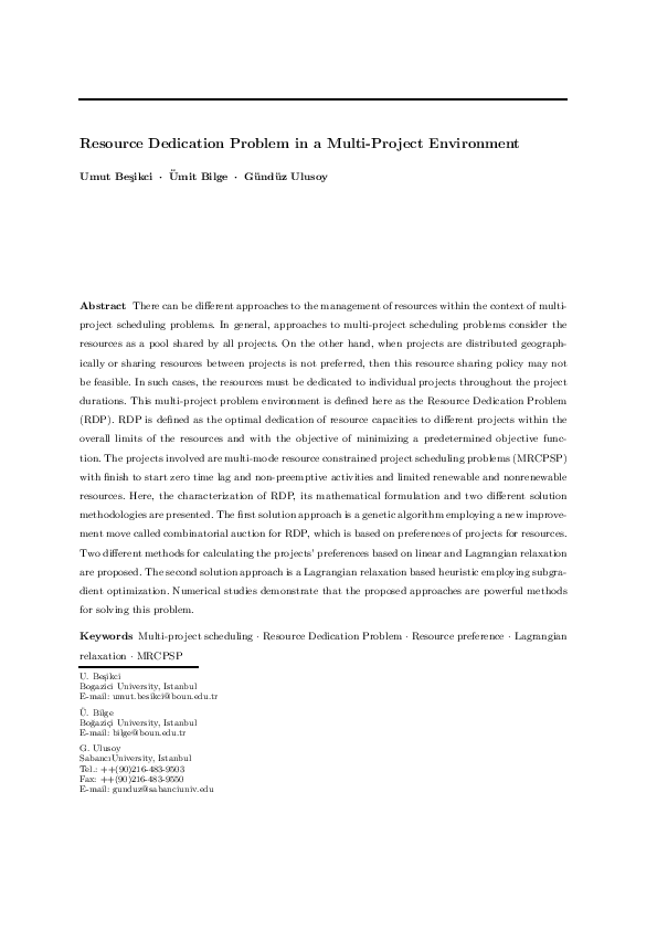 (PDF) Dedication Problem in a Multi-Project Environment