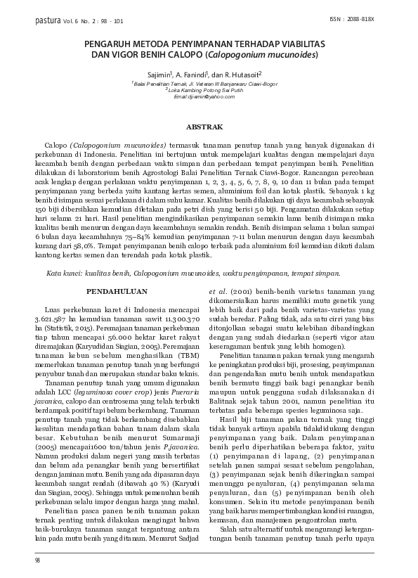(PDF) PENGARUH METODA PENYIMPANAN TERHADAP VIABILITAS DAN VIGOR BENIH ...