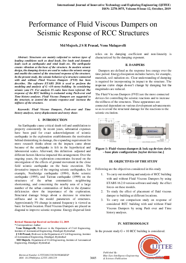 (PDF) Performance of Fluid Viscous Dampers on Seismic Response of RCC Structures
