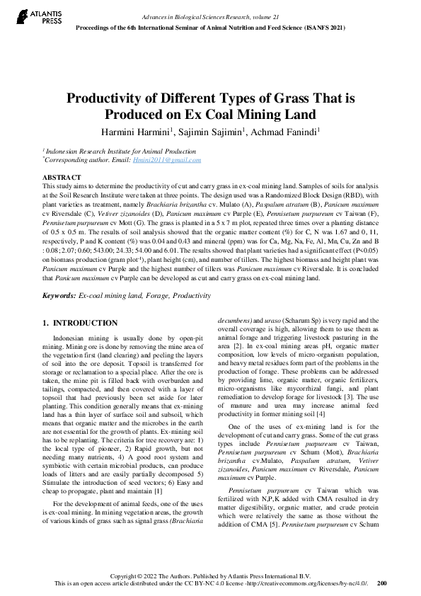 (PDF) Productivity of Different Types of Grass That is Produced on Ex ...