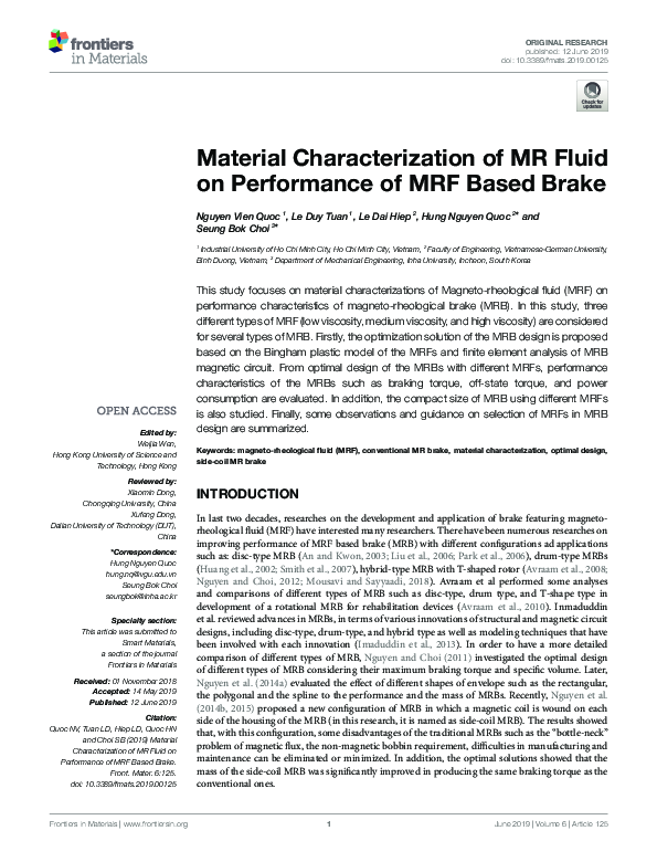 (PDF) Material Characterization of MR Fluid on Performance of MRF Based ...