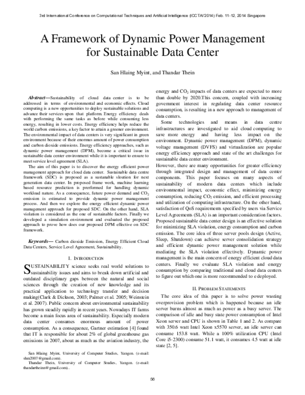 (PDF) A Framework of Dynamic Power Management for Sustainable Data Center