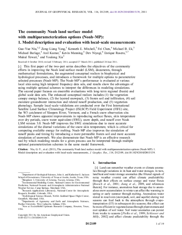 (PDF) The community Noah land surface model with multiparameterization ...