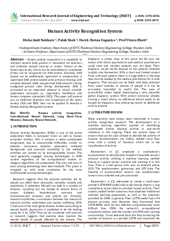 (PDF) Human Activity Recognition System