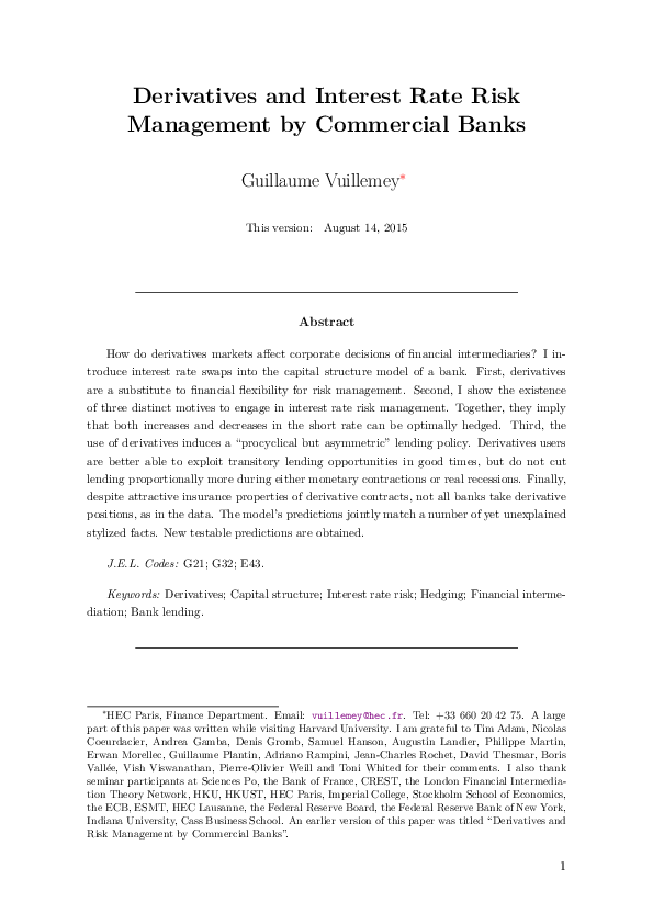 (PDF) Derivatives and Interest Rate Risk Management by Commercial Banks