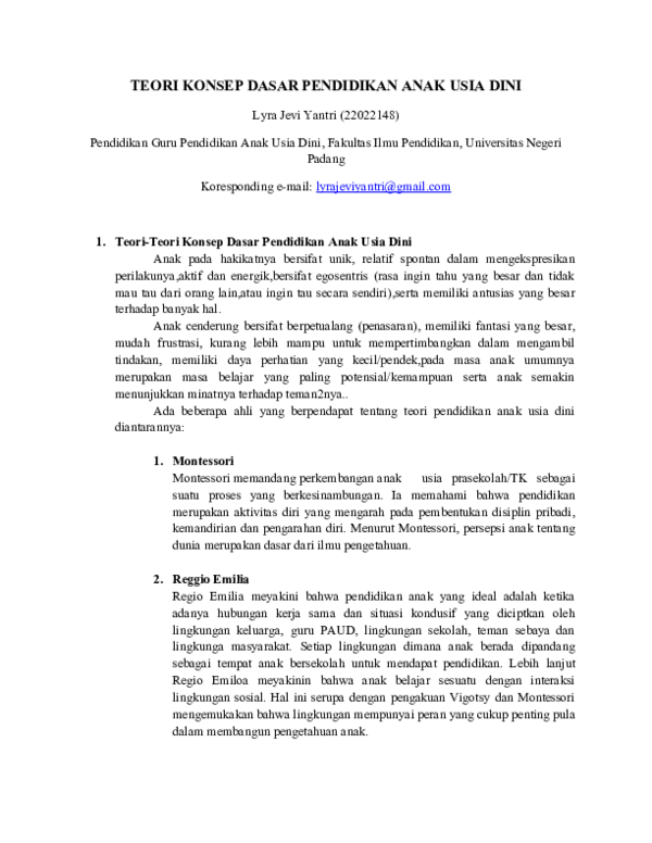 (DOC) TEORI KONSEP DASAR PENDIDIKAN ANAK USIA DINI
