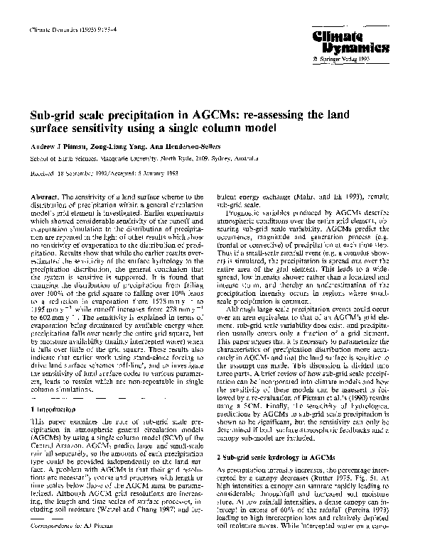 (PDF) Sub-grid scale precipitation in ALCMs: re-assessing the land surface sensitivity using a ...