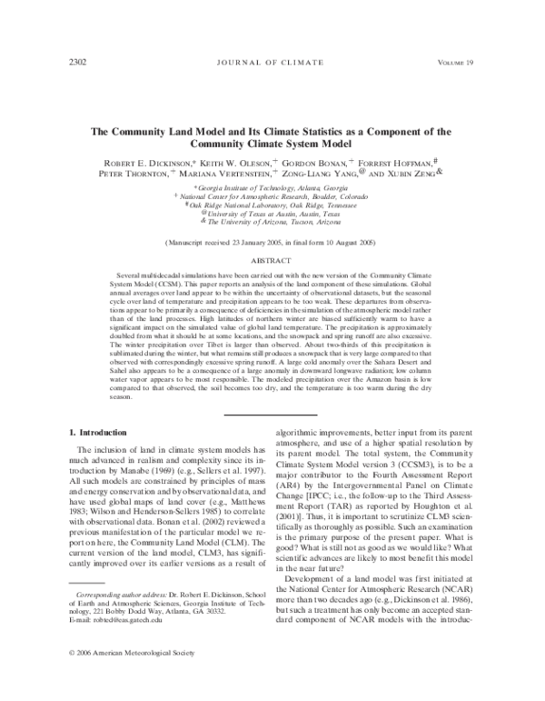 (PDF) CCSM Land Model Analysis and Climate Biases