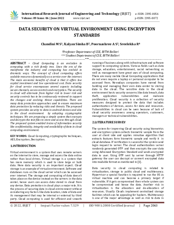 (PDF) DATA SECURITY ON VIRTUAL ENVIRONMENT USING ENCRYPTION STANDARDS