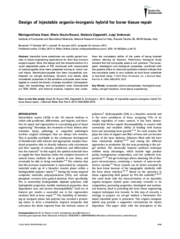 (PDF) Design of injectable organic-inorganic hybrid for bone tissue repair