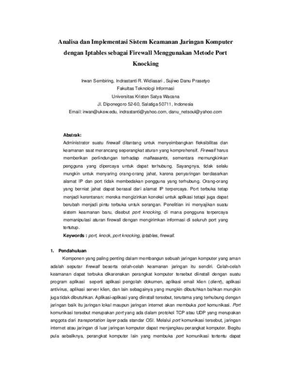 (PDF) Analisa dan Implementasi Sistem Keamanan Jaringan Komputer dengan Iptables sebagai ...