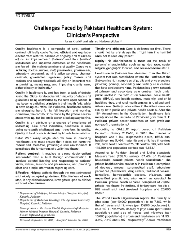 (PDF) Challenges Faced by Pakistani Healthcare System: Clinician's ...