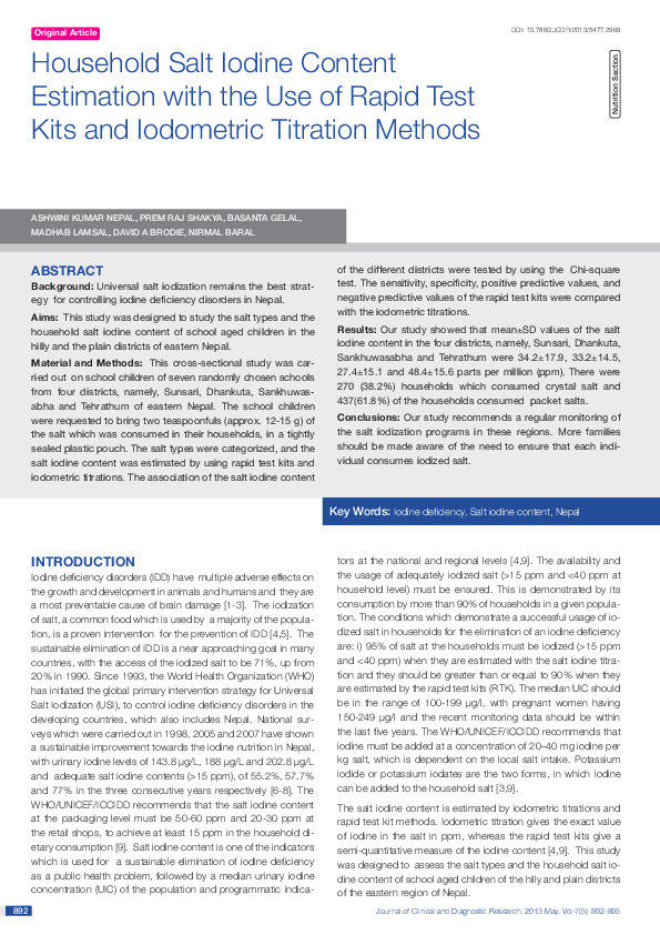 (PDF) Household Salt Iodine Content Estimation with the Use of Rapid ...