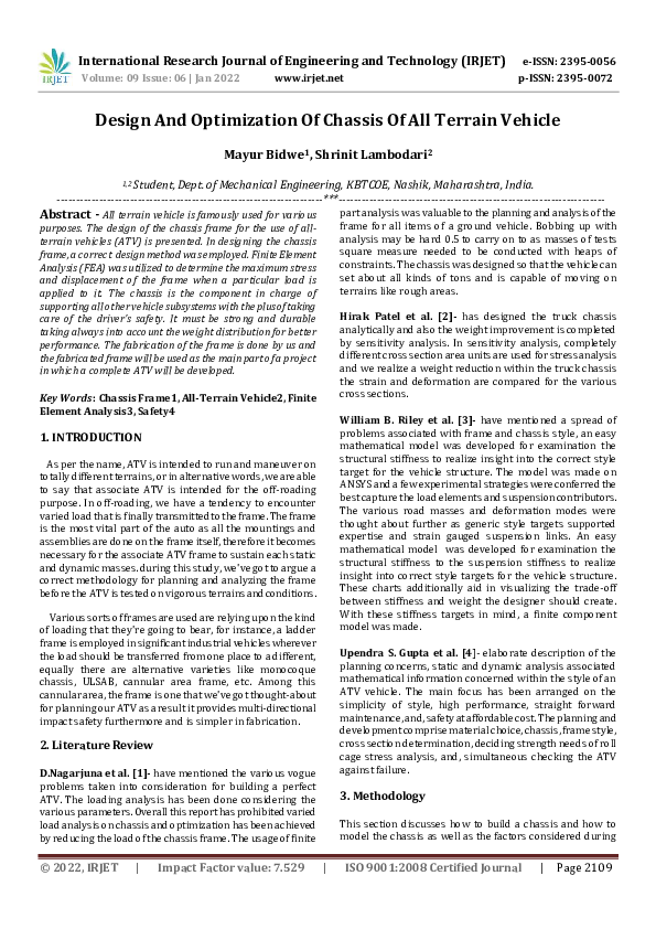 (PDF) Design And Optimization Of Chassis Of All Terrain Vehicle
