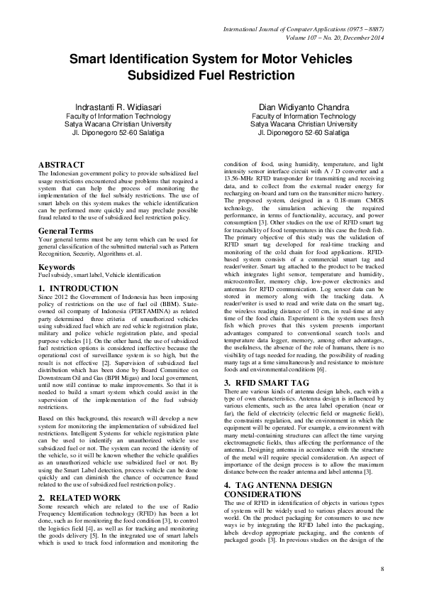(PDF) Smart Identification System for Motor Vehicles Subsidized Fuel Restriction