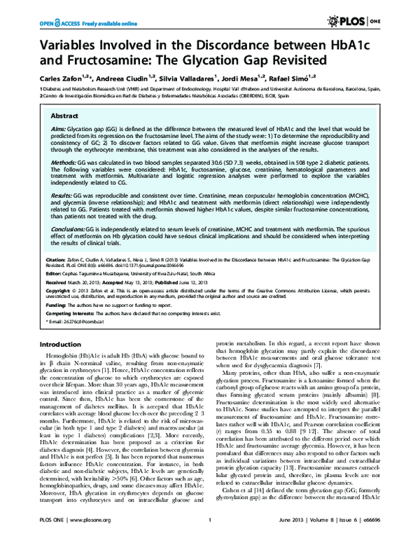 (PDF) Variables Involved in the Discordance between HbA1c and ...