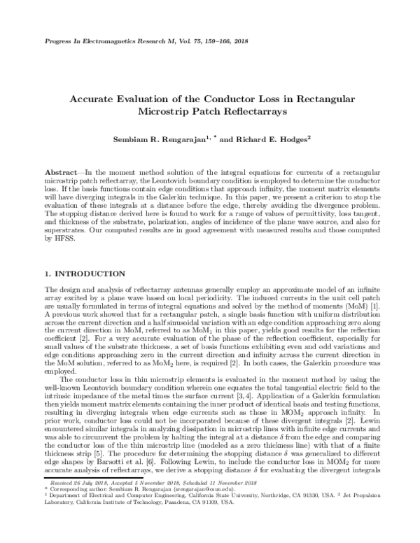 (PDF) Evaluating Conductor Loss in Reflectarrays