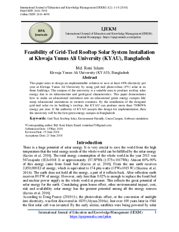 (PDF) Feasibility of Grid-Tied Rooftop Solar System Installation at ...