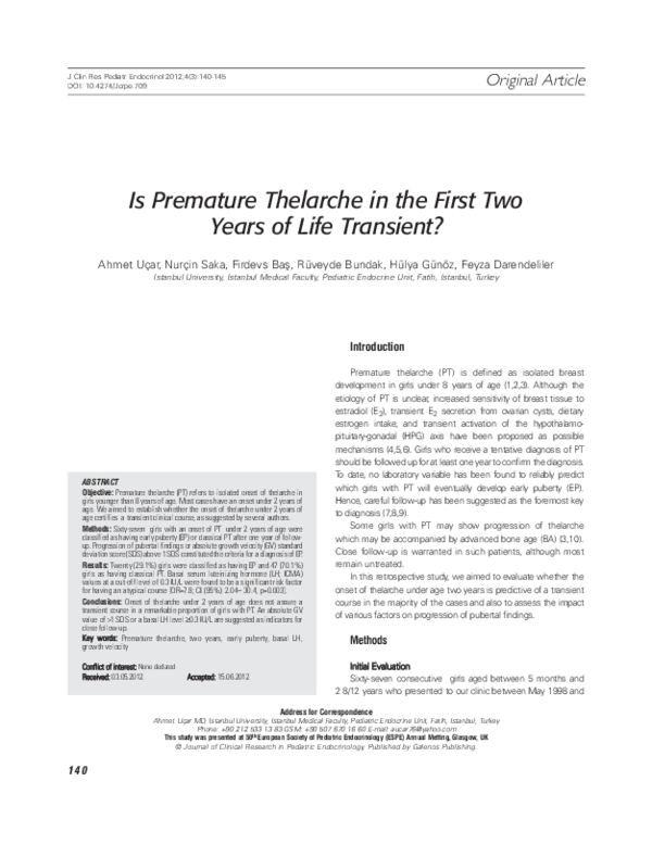 (PDF) Is Premature Thelarche in the First Two Years of Life Transient ...