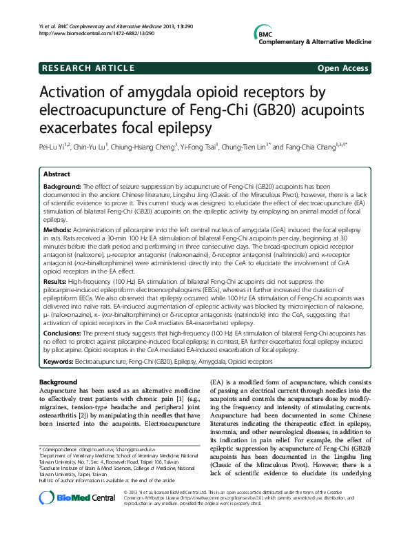 (PDF) Activation of amygdala opioid receptors by electroacupuncture of ...