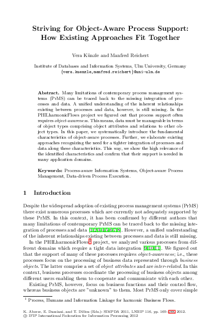 (PDF) Striving for Object-aware Process Support: How Existing Approaches Fit Together | Vera ...