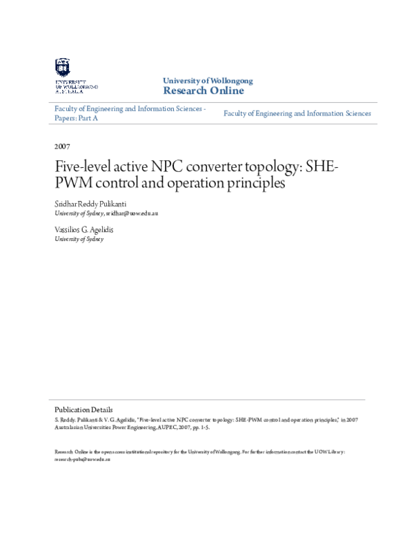 (PDF) Five-level active NPC converter topology: SHE-PWM control and operation principles